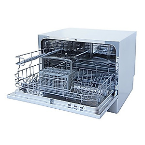 SPT SD-2225DW Compact Countertop Dishwasher/Delay Start-Energy Star Portable Dishwasher with Stainless Steel Interior and 6 Place Settings Rack Silverware Basket/Apartment Office Home Kitchen, White