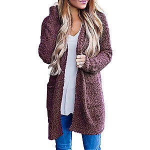 ZESICA Women's Fall Casual Long Sleeve Open Front Soft Chunky Knit Sweater Cardigan Outerwear,Maroon,Small