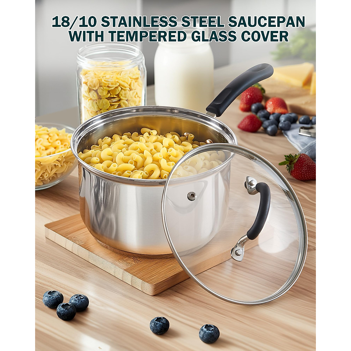 Cook N Home Professional Stainless Steel Saucepan with Lid, 1 and 2 Quarts, Silver