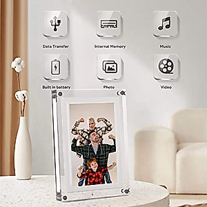 PiPivision 7-inch Digital Picture Frame, Acrylic Video Photo Frame with Auto Rotate Playback, 1GB Internal Memory and 1500mAh Battery, Supports 1024 * 600 Resolution, Ideal Desktop Decorations