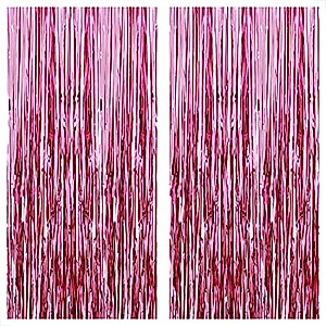 KatchOn, Pink Backdrop for Pink Party Decorations - XtraLarge 6.4x8 Feet, Pack of 2 | Pink Foil Fringe Curtain | Metallic Pink Fringe Backdrop, Pink Streamers Party Decorations | Pink Tinsel Backdrop