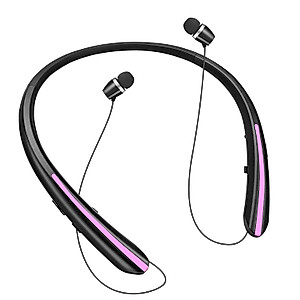 Bluetooth Headphones,Retractable Wireless Earbuds Neckband Headset Sports Noise Cancelling Stereo Earphones with Mic 24 Hrs Playtime Call Vibrate Alert(2020 Upgrade) (Black/Pink)