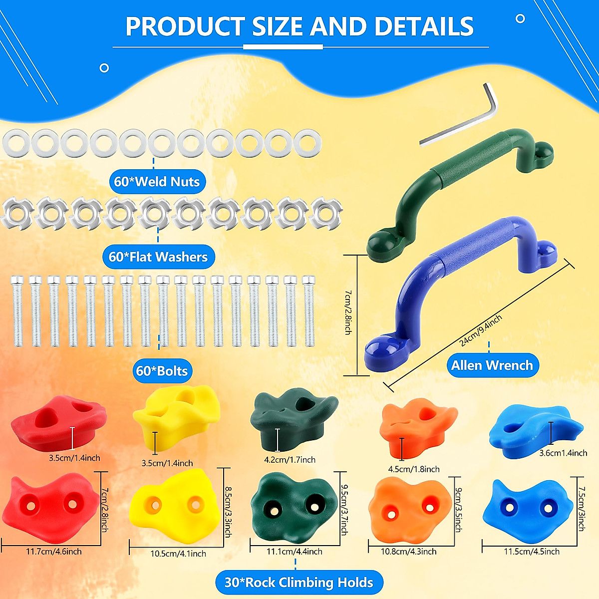 Puteraya 30 Pcs Rock Wall Climbing Holder Colorful Pig Nose Shape Climbing Stones Set with 4 Pcs Safety Handles for Kids Indoor Outdoor Playground Backyard Playset