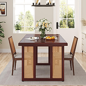 Tribesigns 70.87 Inch Dining Table for 6-8, Rectangular Kitchen Table, Rustic Dining Room Table with Rattan Frame, Large Dinner Table for Dining Room, Kitchen, Deep Walnut