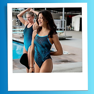 Sporti Solid Piped Thin Strap One Piece Swimsuit (34, Black/Royal)