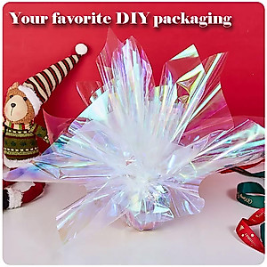 1 Roll 50ft Iridescent Cellophane Roll, iridescent wrapping paper, Holographic Cellophane Wrap Roll, cellophane wrap for Gift Baskets Flower Crafts Candy Gifts Wrapping Paper, 50' Long x 17" Wide