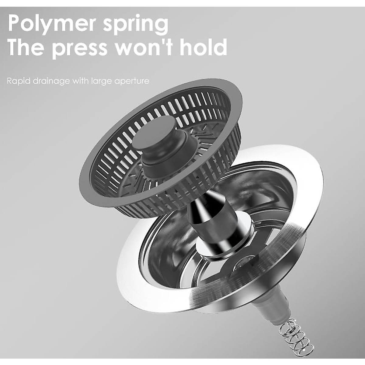 IKY Upgraded 3 in 1 Kitchen Sink Drain Strainer and Stopper Combo,Stainless Steel Metal Kitchen Sink Stopper,Kitchen Drain Strainer Stopper for US Standard 3-1/2 Inch Drain