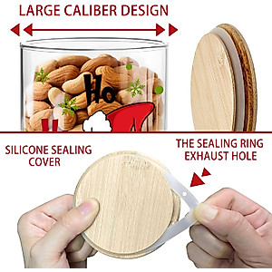 Turgtany Christmas Cookie Jar with Lids, Christmas Kitchen Decor Green, Glass Candy Storage Jars with Airtight Bamboo Lid for Kitchen