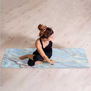Marble Pattern Waves Yoga Mat Folding Travel Fitness & Exercise Mat with Carrying Bag Non-Slip Lightweight Travel Yoga Mat for Women Pilates 72"L × 26.8” W × 2 Mm Thick