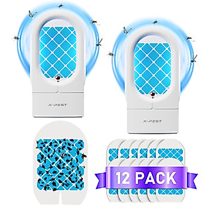 X-PEST Fruit Fly Traps for Indoors, Plug-in Fly Trap Indoor, Gnat Traps for House Indoor, Fly Insect Trap with UV Light, Fly Catcher for Fruit Flies, Gnats, Mosqutioes, Moths (2 Device + 12 Refills)