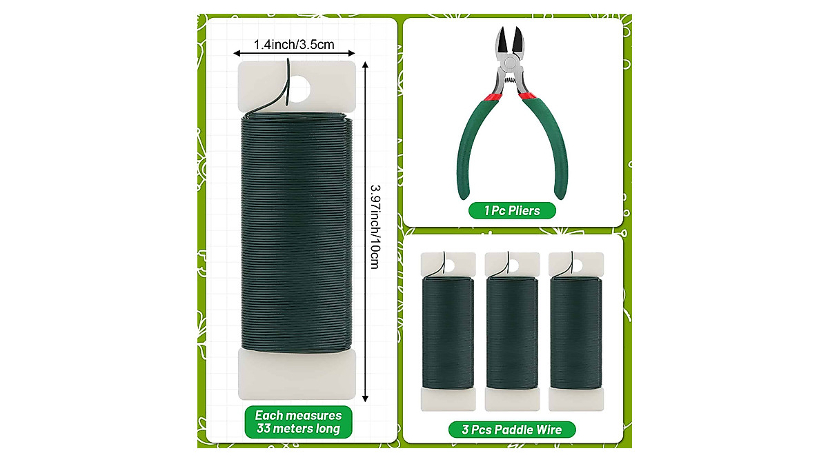 Green Floral Wire 3 Pack 110 Yards with Cutter for Crafts & Wreaths