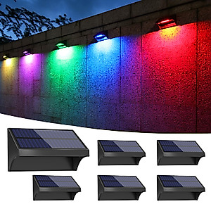 APONUO Solar Outdoor Lights for Fence, Fence Lights Waterproof IP64, Warm White, Cool White and Color Glow LED Outdoor Solar Lights for Yard, Patio, Garden, Pool, Deck Railing, Wall, Step (6 Pack)