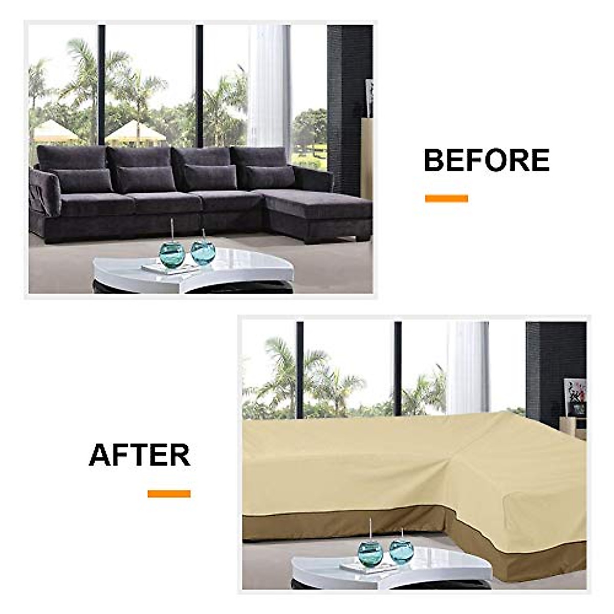 Homsky Outdoor Sectional L Shaped Sofa Cover, 104 inch Patio Furniture Covers Waterproof, Durable Fabric Garden Couch Protector Designed with Windproof Straps and Air Vent(L-Shape Right Facing)