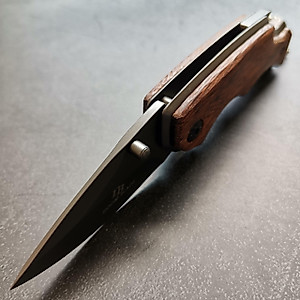 DOOM BLADE Folding Pocket Knife with Wood Handle,7Cr13Mov Hard Steel Blade,Hunting EDC Knife Multi-tool Survival Knife with Keychain and Bottle Opener,Lightweigt,for Outdoor Camping (Type-2)
