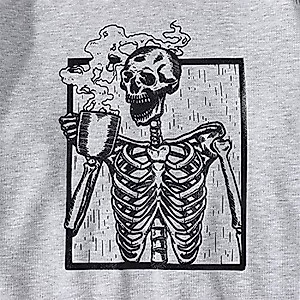 MODNTOGA Coffee Skeleton Sweatshirt Women Halloween Sweatshirt Long Sleeve Skeleton Drinking Coffee Crewneck Pullover Tops (Grey, M)