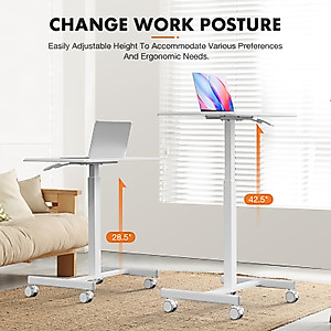 Sweetcrispy Mobile Small Stading Desk - Sit Stand Desk, Portable Rolling Laptop Desk with Lockable Wheels, Computer Workstations, Adjustable Height, White