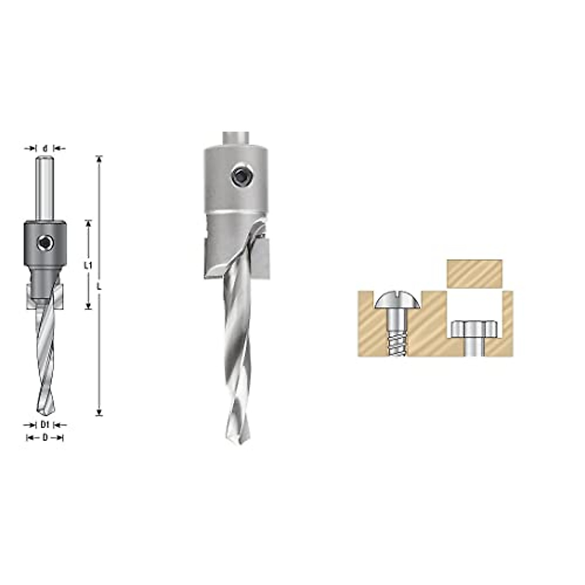 Amana Tool 55142 Carbide Tipped Shankless Counterbore with Slow Spiral #24 Screw 3/4 D x 3/8 Drill D x 3/8 Drill SHK