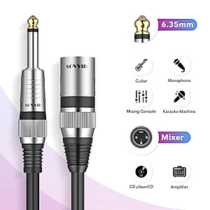 Sovvid 3FT XLR Male to 1/4 Cable 6.35mm Microphone Cord TS Mono 3 Pin Male to Quarter inch TS Male Unbalanced Interconnect Wire Mic Cord