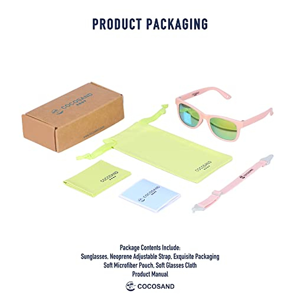 COCOSAND Baby Sunglasses with Strap UV400 Flexible Retro Square for Toddler Kids Boys Girls Age 0-24 Months