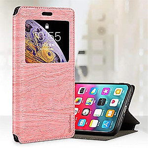 for Gigaset GS195 Case, Wood Grain Leather Case with Card Holder and Window, Magnetic Flip Cover for Gigaset GS195 (6.18”)