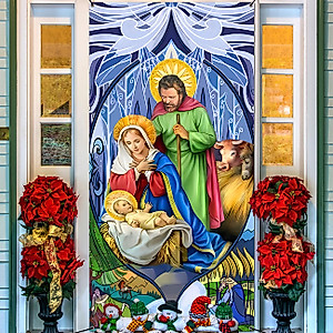 Christmas Decorations Christmas Door Cover Holy Nativity Christmas Door Cover Manger Scene Religious Xmas Front Door Banner for Indoor Outdoor Christmas Holiday Party Supplies