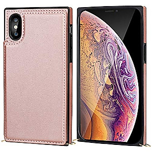 Bocasal Crossbody Wallet Case for iPhone Xs Max Credit Card Holder PU Leather Kickstand Shockproof Detachable Cross Body Strap Lanyard Magnetic Closure 6.5 inch(Rose Gold)
