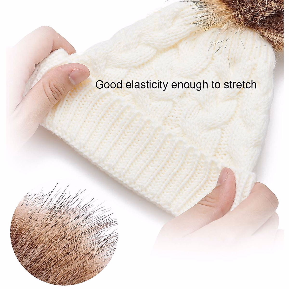 DANMY Baby Beanie Hat, Infant Newborn Toddler Winter Warm Knit Cap for Little Boys Girls, Winter Warm Hat (6-36 Months, white/beige/pink-3PCS)