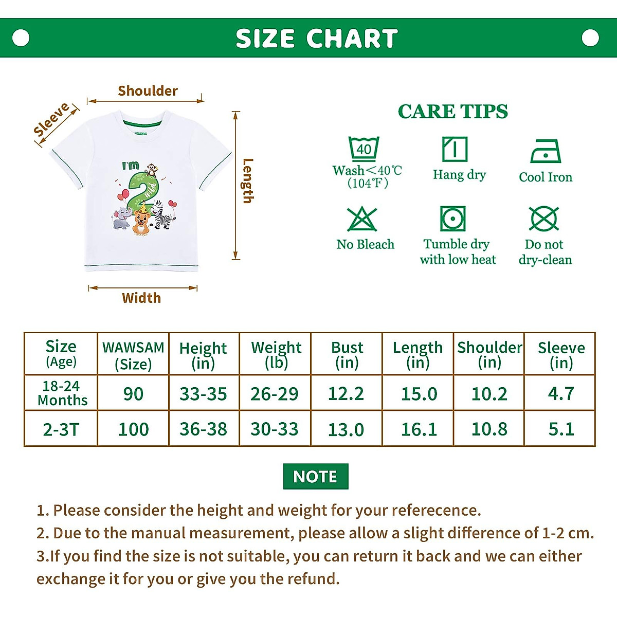 Baby Boy 2nd Birthday T-Shirt - I’m Two Wild 2 Jungle Animals Birthday Top Tee Two Years Old Jungle Birthday Party 100% Cotton Printed Short Sleeve T Shirt Gift (White, 2T)