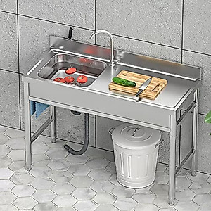 Outdoor garage sink,Stainless Steel utility commercial sink,kitchen sink with faucet,1 Compartment sink,Industrial station laundry & utility room sinks,Pet Wash Station,for Patio Restaurant. (Size :