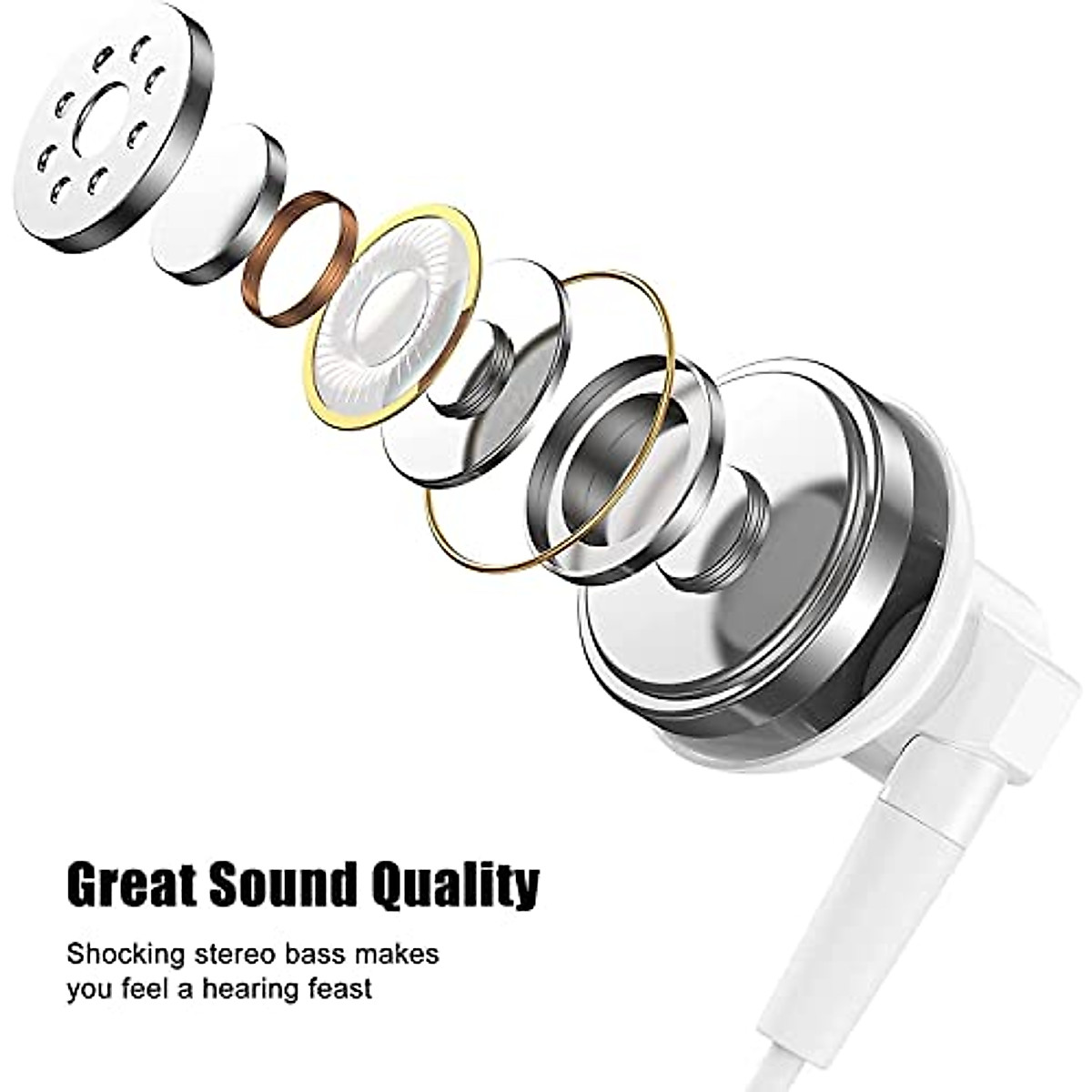 Bluetooth Headphones Wireless Earbuds for iPhone/Android, Noise Cancelling Immersive Waterproof Wireless Earphones with Charging Case Compatible with iPhone 14/13/12/11/SE/X/8/7/iPad/Android - White
