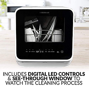 Farberware FDW05ASBWHA Complete Portable Countertop Dishwasher with 5-Liter Built-in Water Tank, 5 Programs, Baby Care, Glass & Fruit Wash-Black/White