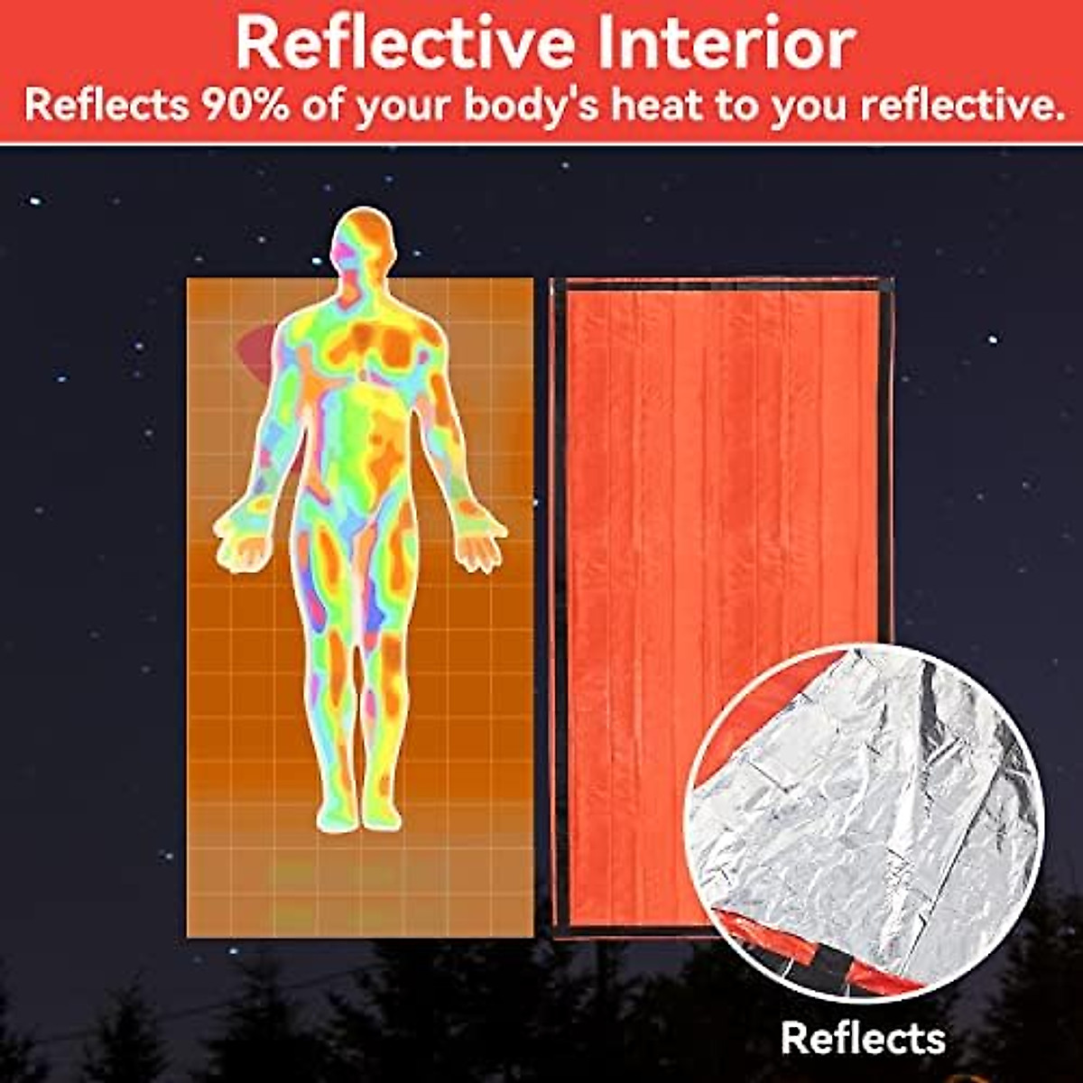 Esky Emergency Sleeping Bag, 2 Pack Survival Bag Portable Thermal Bivy Sack, Waterproof Lightweight Emergency Blanket Survival Gear with Compass and Whistle for Camping Hiking Outdoor Adventure