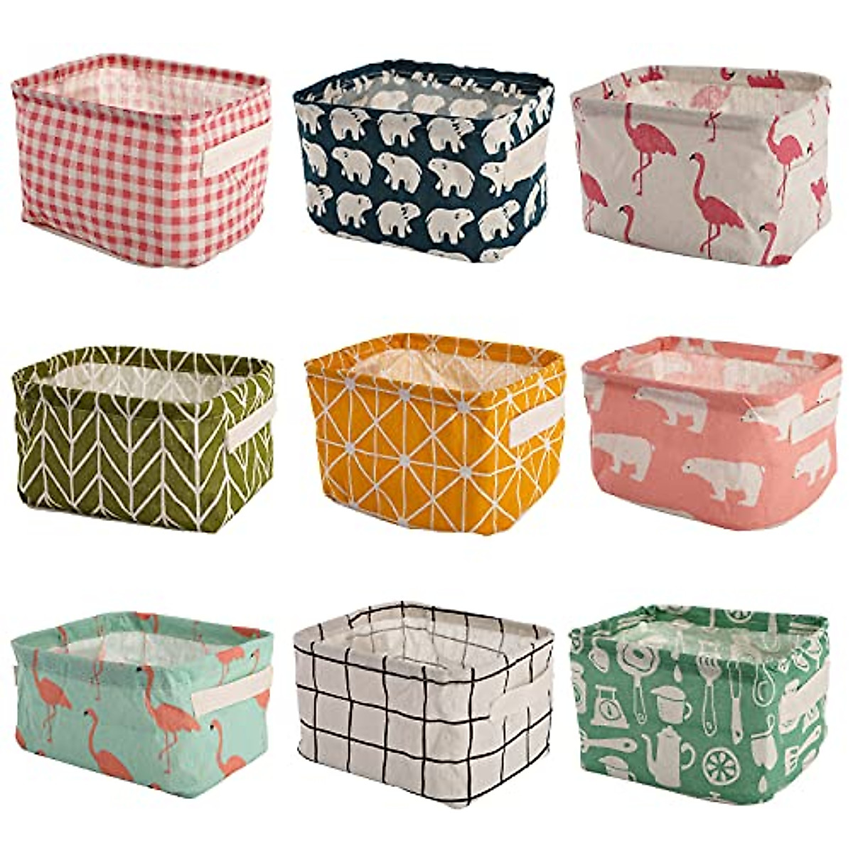 Lawei 9 Pack Mini Canvas Storage Bins - Collapsible Canvas Shelf Basket Nursery Organizer Boxwith Handles for Nursery Kids Bathroom Home Office