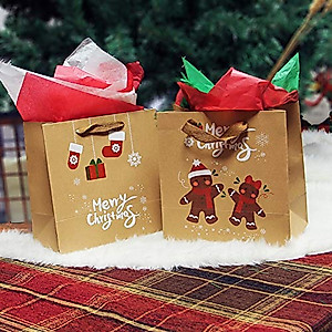Lulu Home 24 Pcs Christmas Kraft Gift Bags with Handles, Kraft Bags with Assorted Christmas Prints, Christmas Gift Bags Large, Medium and Small for Packing