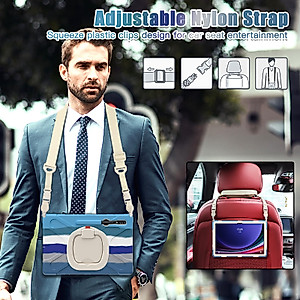 360 Rotation Case for Samsung Galaxy Tab S9 Ultra 14.6" Sturdy Cover Rotate Ring Stand Shoulder Carrying Strap Hand Strap Rugged Children Adults Outdoor Case (Colourful Blue)