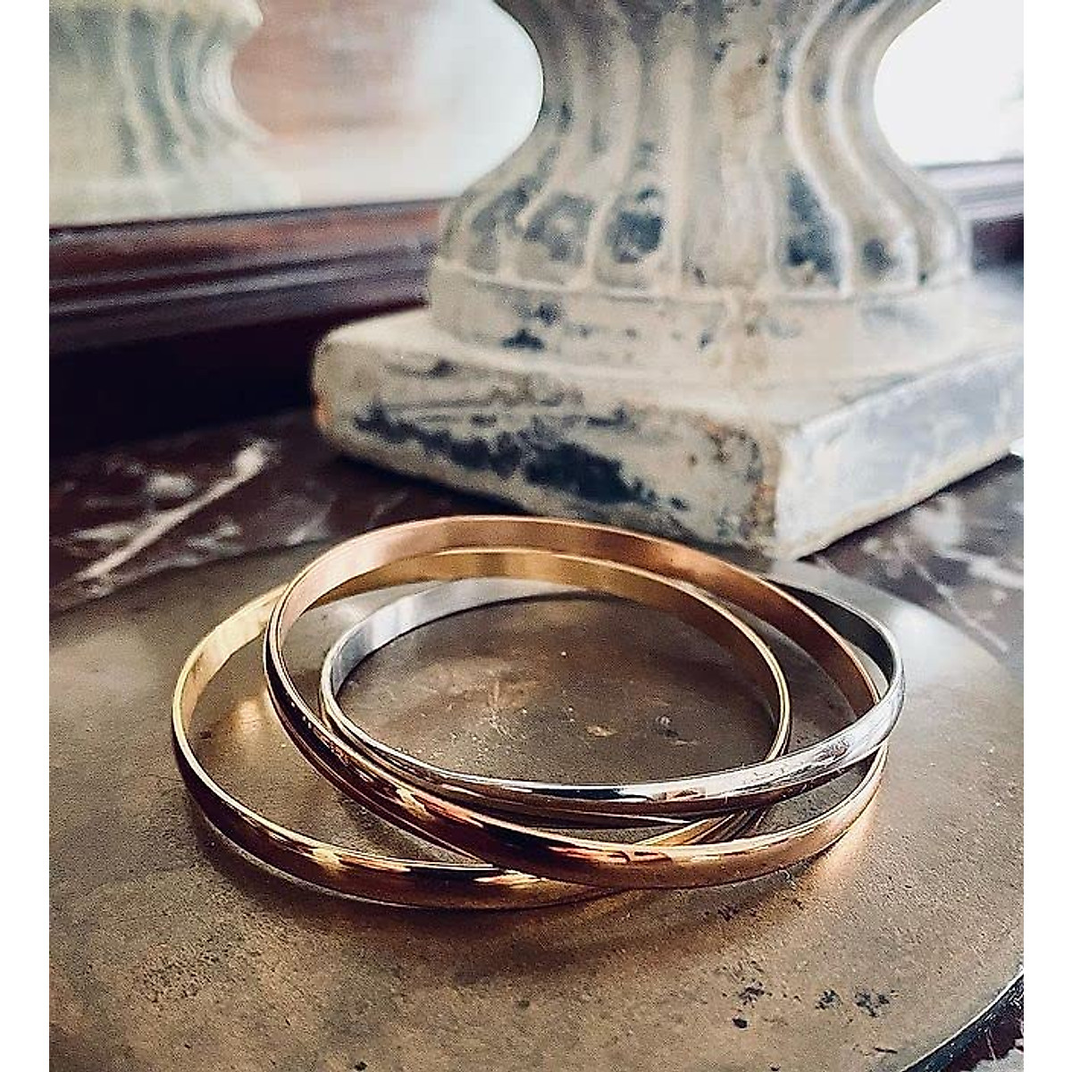 Stimm Tri-Tone Bangle Bracelet Interlocked Stainless Steel in Rose Silver Yellow Gold Women