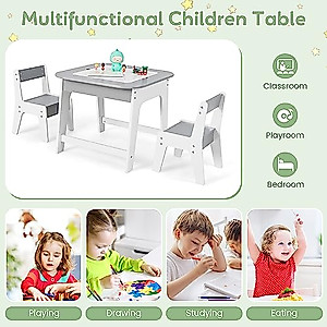 INFANS Kids Table and Chair Set, 3 in 1 Wooden Activity Table with Removable Tabletop, Blackboard and Whiteboard for Toddlers Arts Crafts Drawing Reading Playing, Playroom Nursery