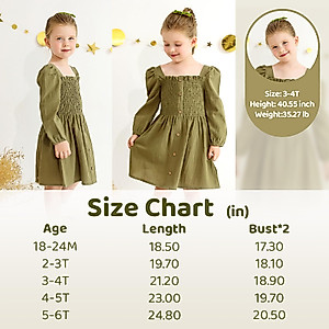 Happy Town Toddler Girl Fall Dress Long Sleeve Play Wear Dress Baby Solid Color Casual Clothes (Green, 3-4 T)