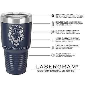 LaserGram 30oz Vacuum Insulated Tumbler Mug, Flag of Texas, Personalized Engraving Included (Navy Blue)