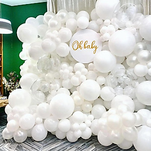KAWKALSH 134pcs White Balloons Different Sizes for Garland Arch, Premium Party Latex Balloons for Birthday Party Graduation Wedding Anniversary Baby Shower Party Decoration