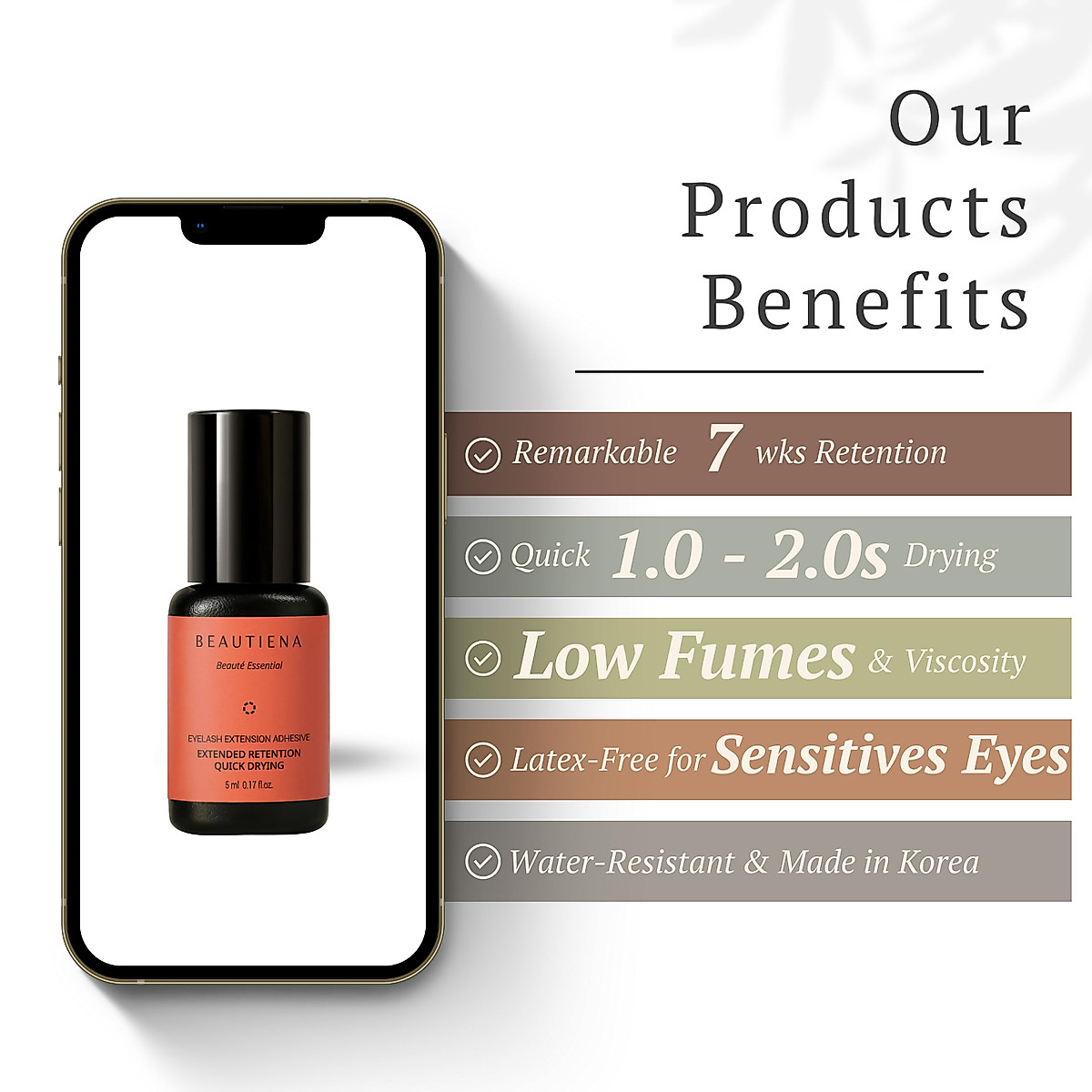 All New Professional Eyelash Extension Glue by BEAUTIENA – 7 Weeks Retention 1.0-2.0 Secs. Drying Time Semi-Permanent Long Lasting Lash Glue Eyelash Glue 0.17 Oz. (5ml) / Never for Self-Application
