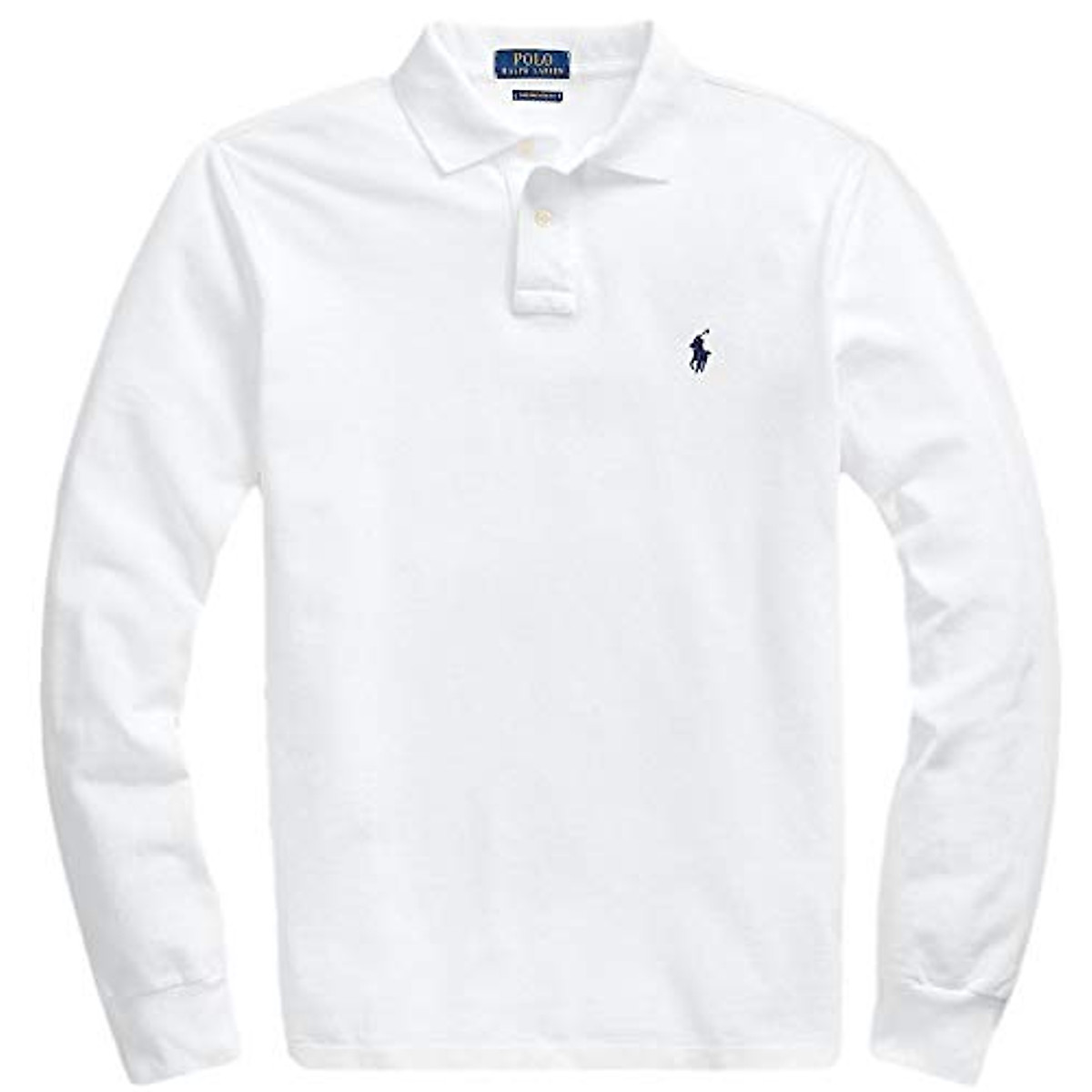 POLO RALPH LAUREN Men's Long Sleeve Mesh Polo Shirt (L, White)