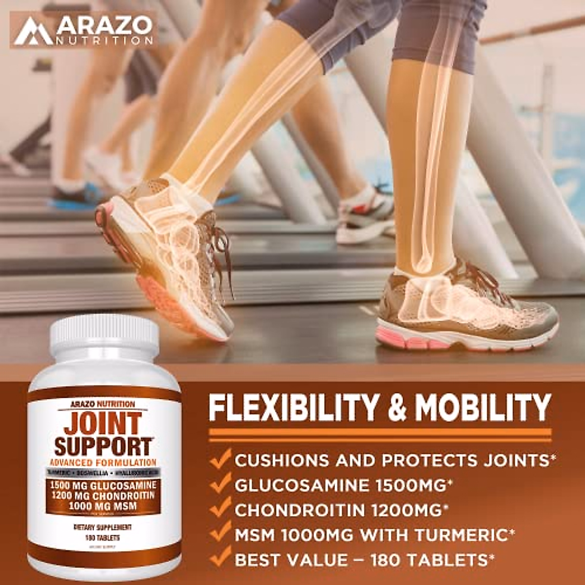 Glucosamine Chondroitin Turmeric Msm Boswellia - Joint Support Supplement for Relief 180 Tablets - Arazo Nutrition