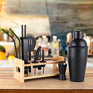 JNWINOG 13Pcs-Cocktail Shaker Set Black Bartending Kit 18.6oz Cocktail Bar Set Cocktail Mixing Drink Making Kit Professional Bar and Home Drink Bar Tools for Bartender(Matte Black)