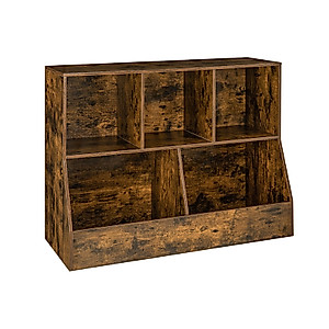 DINZI LVJ 5-Shelf Bookshelf, Rustic Brown Toy Storage Organizer with 2 Bins, Kids Bookcase for Playroom, Bedroom, Nursery, Hallway, School, 39.4" Long