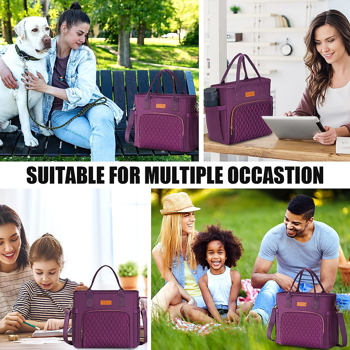 Yitote Lunch Bag Women Insulated with 4 Icepacks,Cute Lunch Bags for Women with Bottle Holder,Lunch Box for Women Lunch Bag with Adjustable Shoulder Strap,Women Lunch Bags for Work (Black)