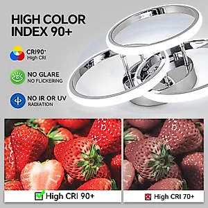 15.74IN Dimmable LED Modern Flush Mount Ceiling Light Fixture with Remote Control, Chrome 3000K-6500K 3-Color Dimming Circle Modern Chandelier, Close to Ceiling Bedroom Kitchen Cloakroom Lamp