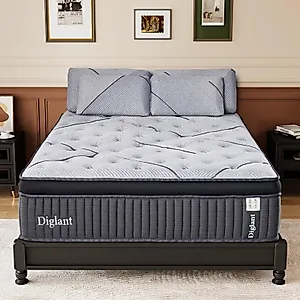 DIGLANT TwinXL Mattress, 14Inch Cooling Gel Memory Hybrid Medium Plush Mattress, TwinXL Size Individual Pocket Spring Mattress in Box, CertiPUR-US,10 Years Support