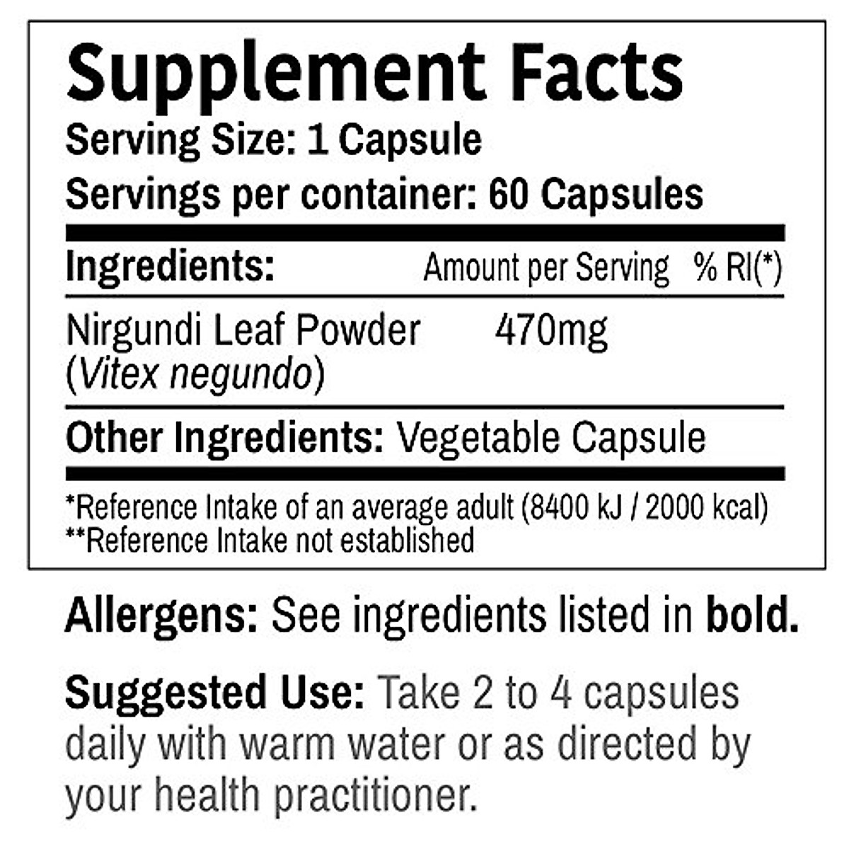 DR WAKDE'S Nirgundi Capsules (Vitex negundo, 60 Veg Caps, Plant-Based Supplement, Ayurvedic Herb, All Natural, Vegan)