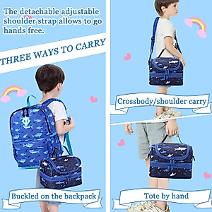 VASCHY Lunch Box Bag Kids, Insulated Two Compartments Cooler Bags for Boys Girls w Shoulder Strap for School,Daycare,Kindergarten,Picnic Shark